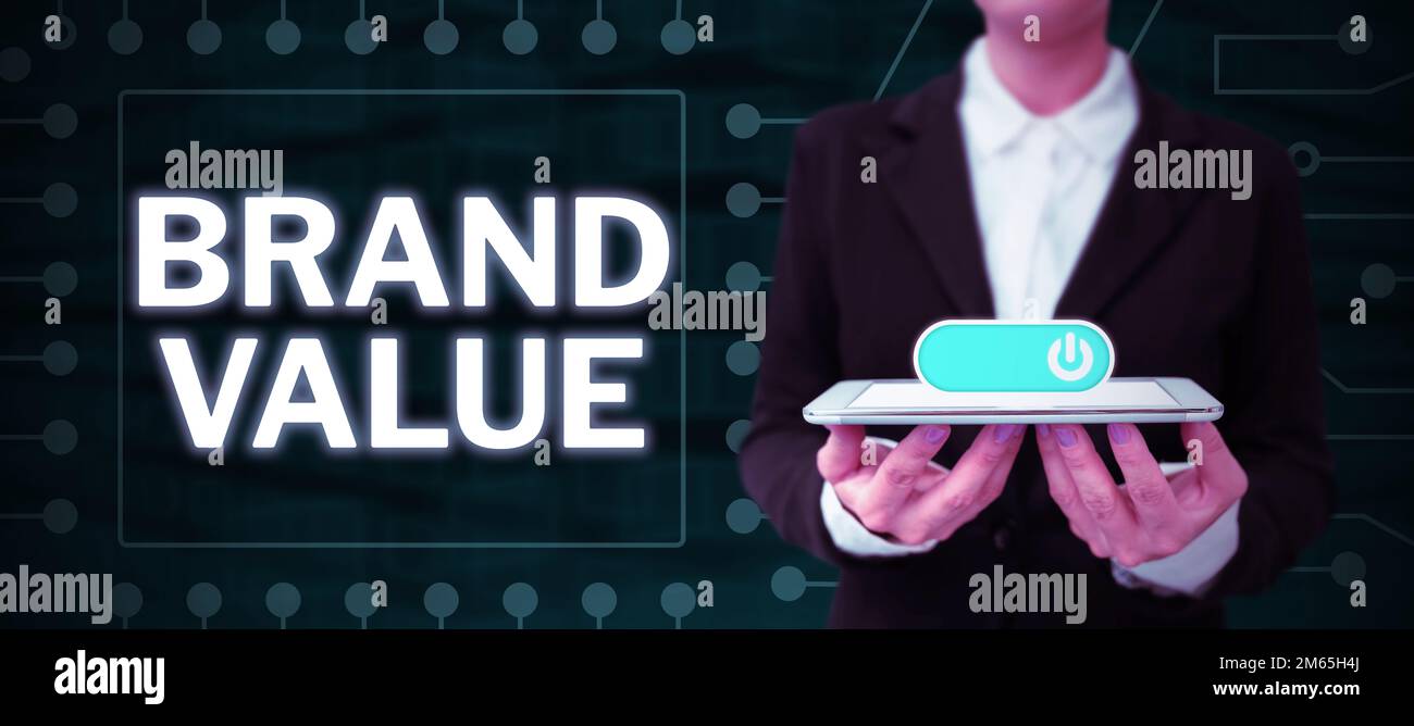 Conceptual caption Brand Value. Word for company generates from product ...
