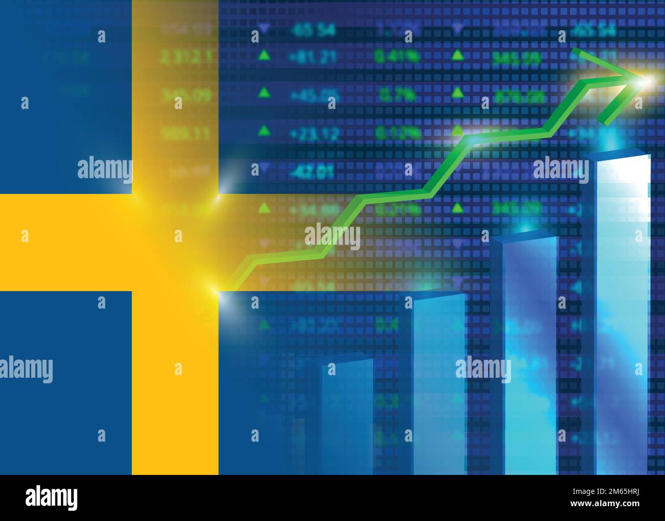Economic growth in Sweden.Sweden's stock market.Swedish flag with ...