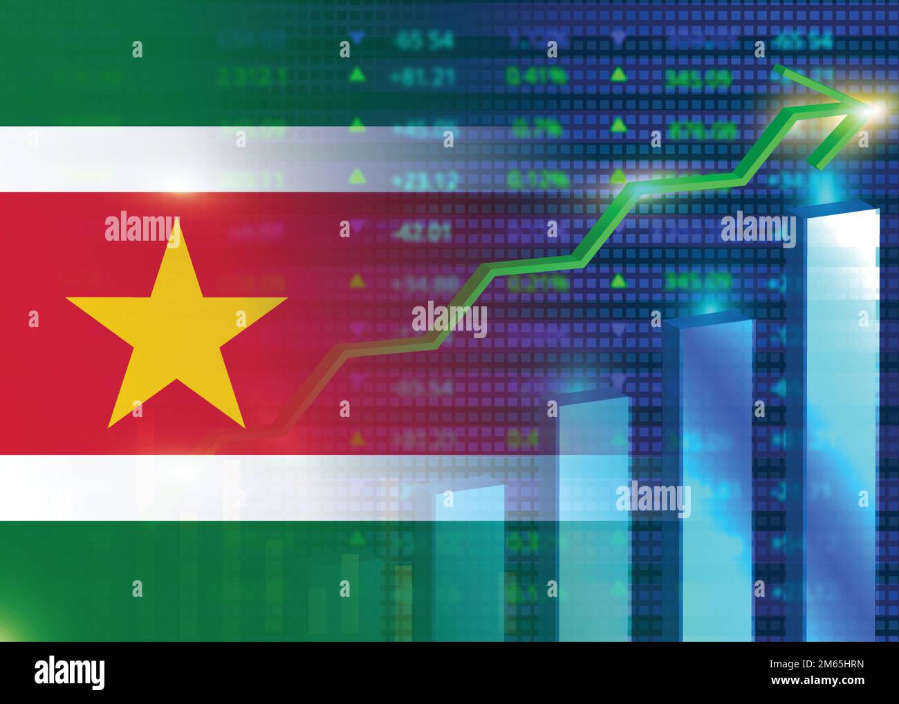 Economic growth in Suriname.Suriname's stock market.Suriname flag with ...