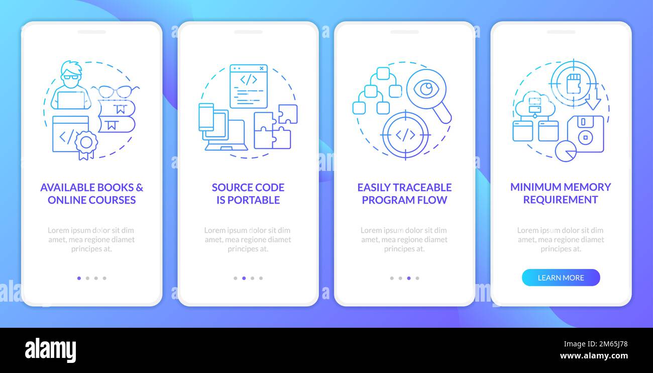 Procedural Programming Pros Blue Gradient Onboarding Mobile App Screen Stock Vector Image And Art
