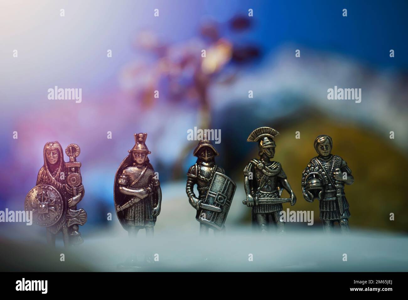 Roman soldier figurines.Small metal warrior figurines posed in small ...