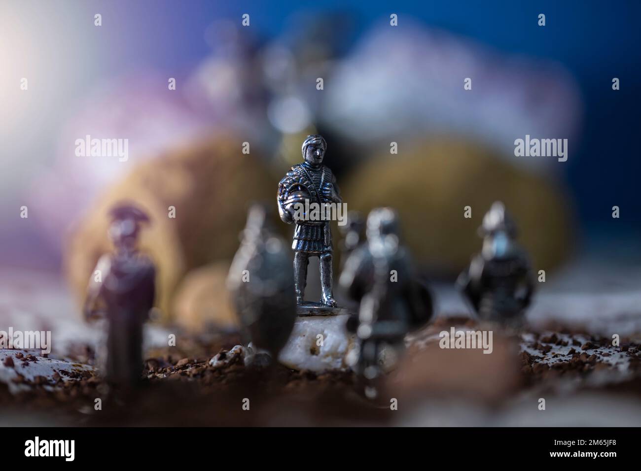 Roman soldier figurines.Small metal warrior figurines posed in small ...