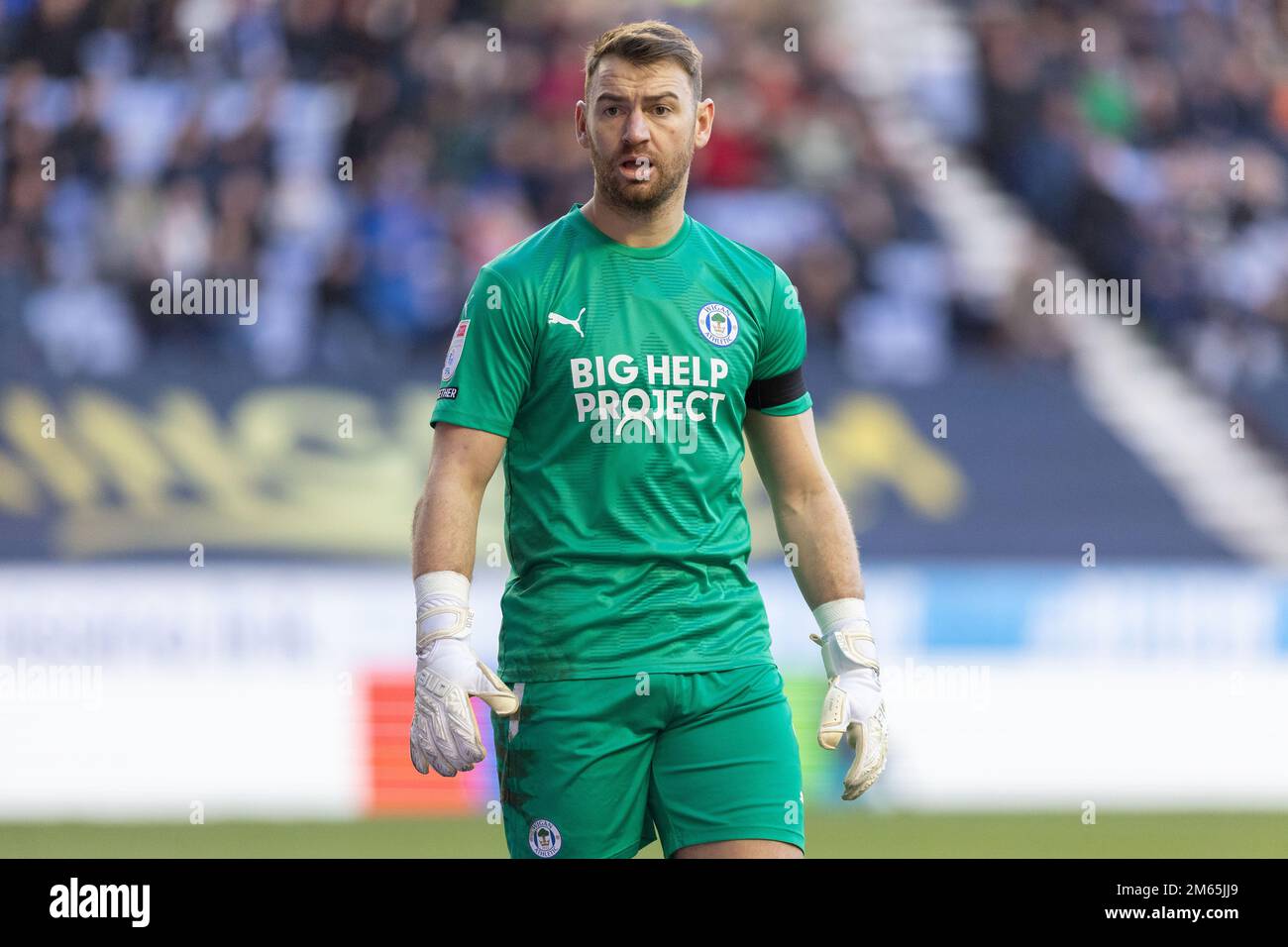 Jamie Jones #1 of Wigan Athletic during the Sky Bet Championship match ...
