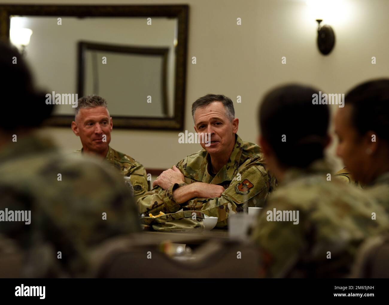 U.S. Air Force Maj. Gen. Craig Wills, center, 19th Air Force commander ...