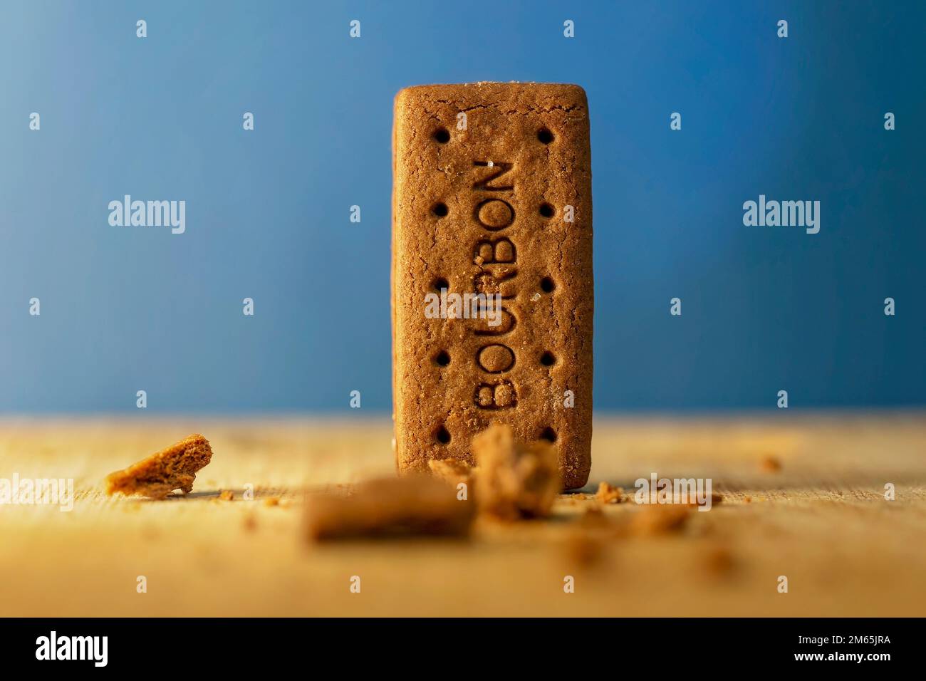 Bourbon Creams - A traditional chocolate biscuit displayed on a blue ...