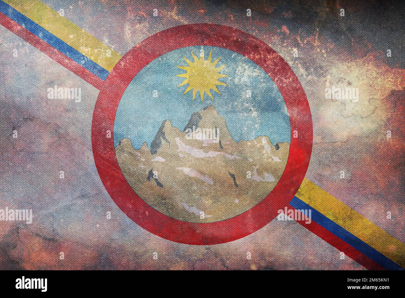 Top view of retro flag El Cocuy, Boyaca Colombia with grunge texture ...