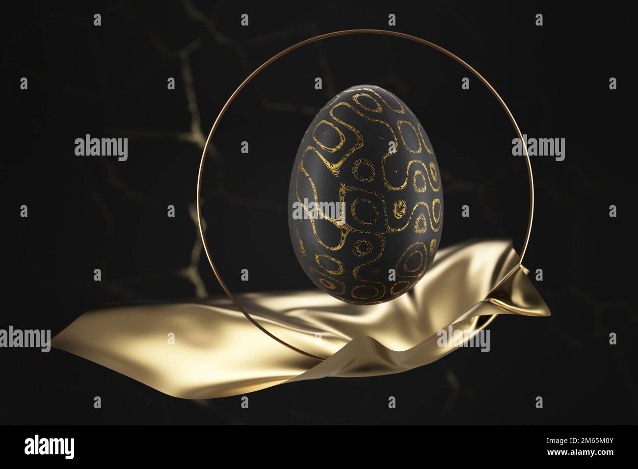 Luxury Easter card. A dark egg with a golden pattern on the background ...