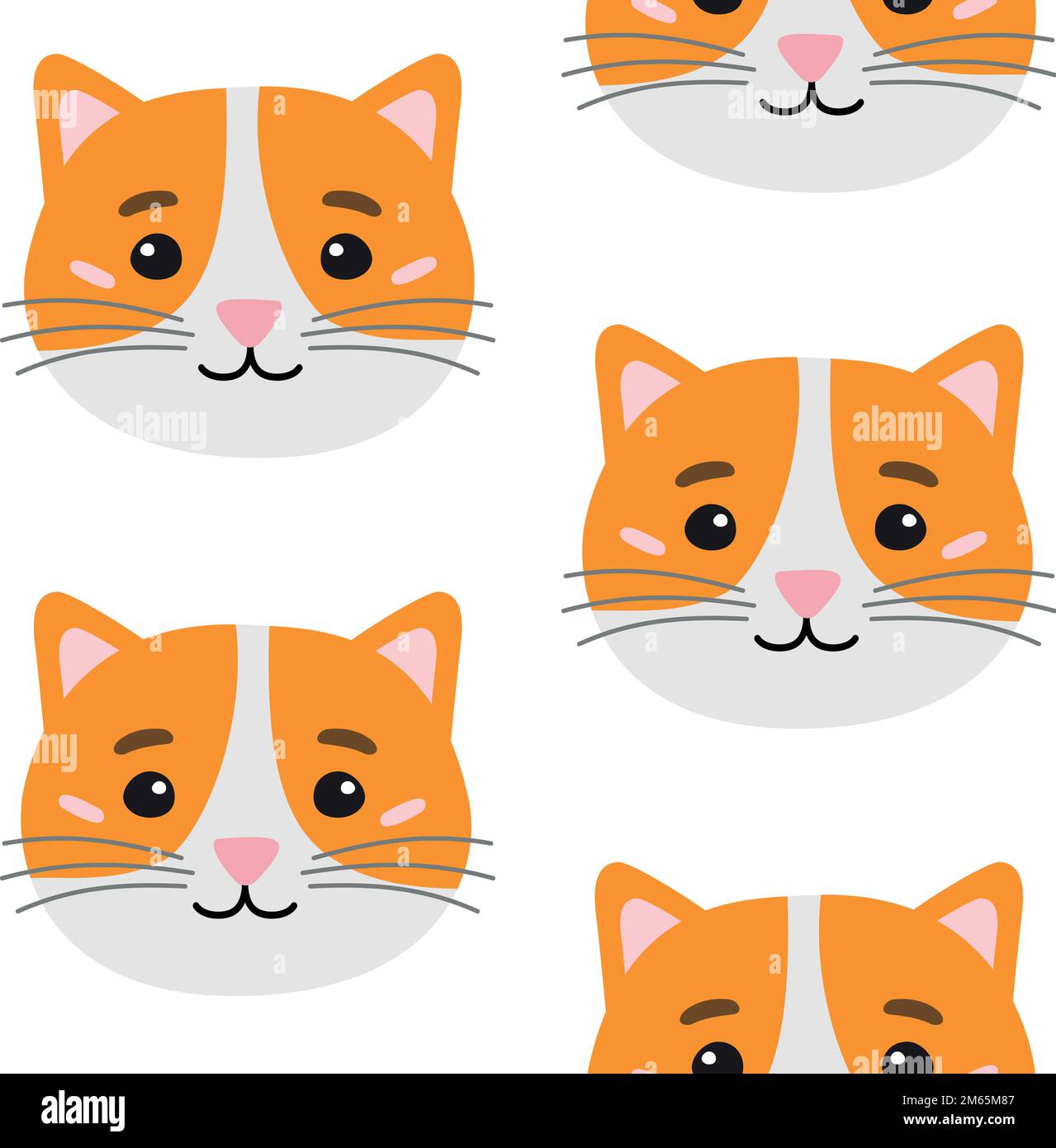 Vector seamless pattern of flat hand drawn cat face head isolated on ...