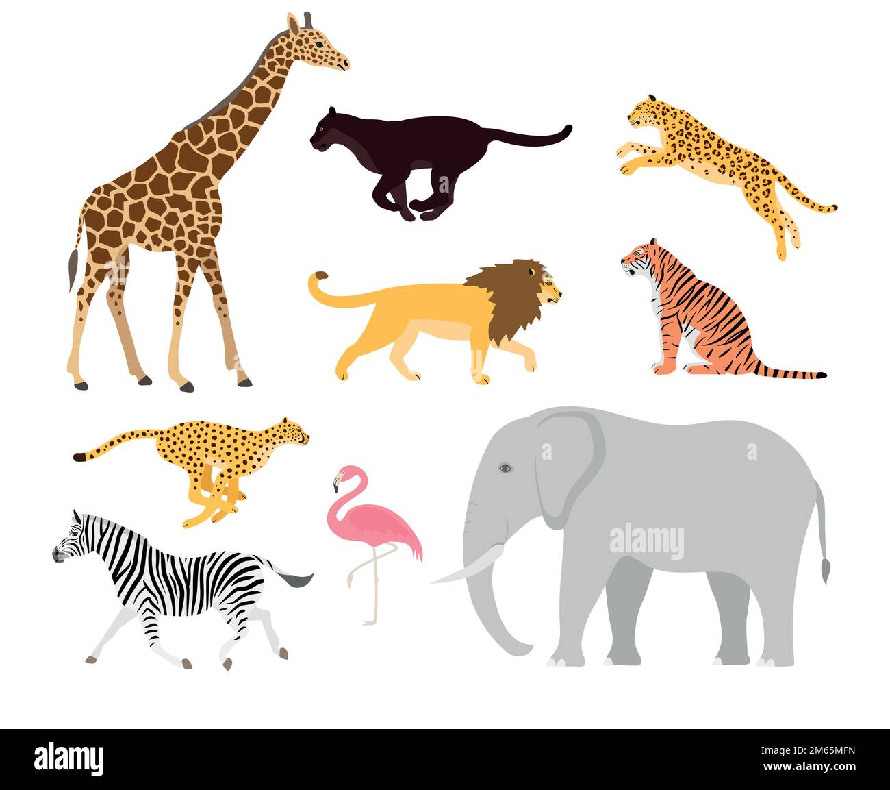 Vector set of flat african wild animals isolated on white background ...