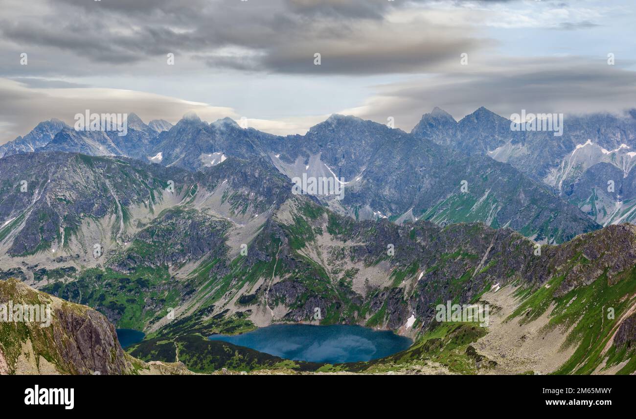 Tatra Mountain view to group of glacial lakes from path Kasprowy Wierch ...