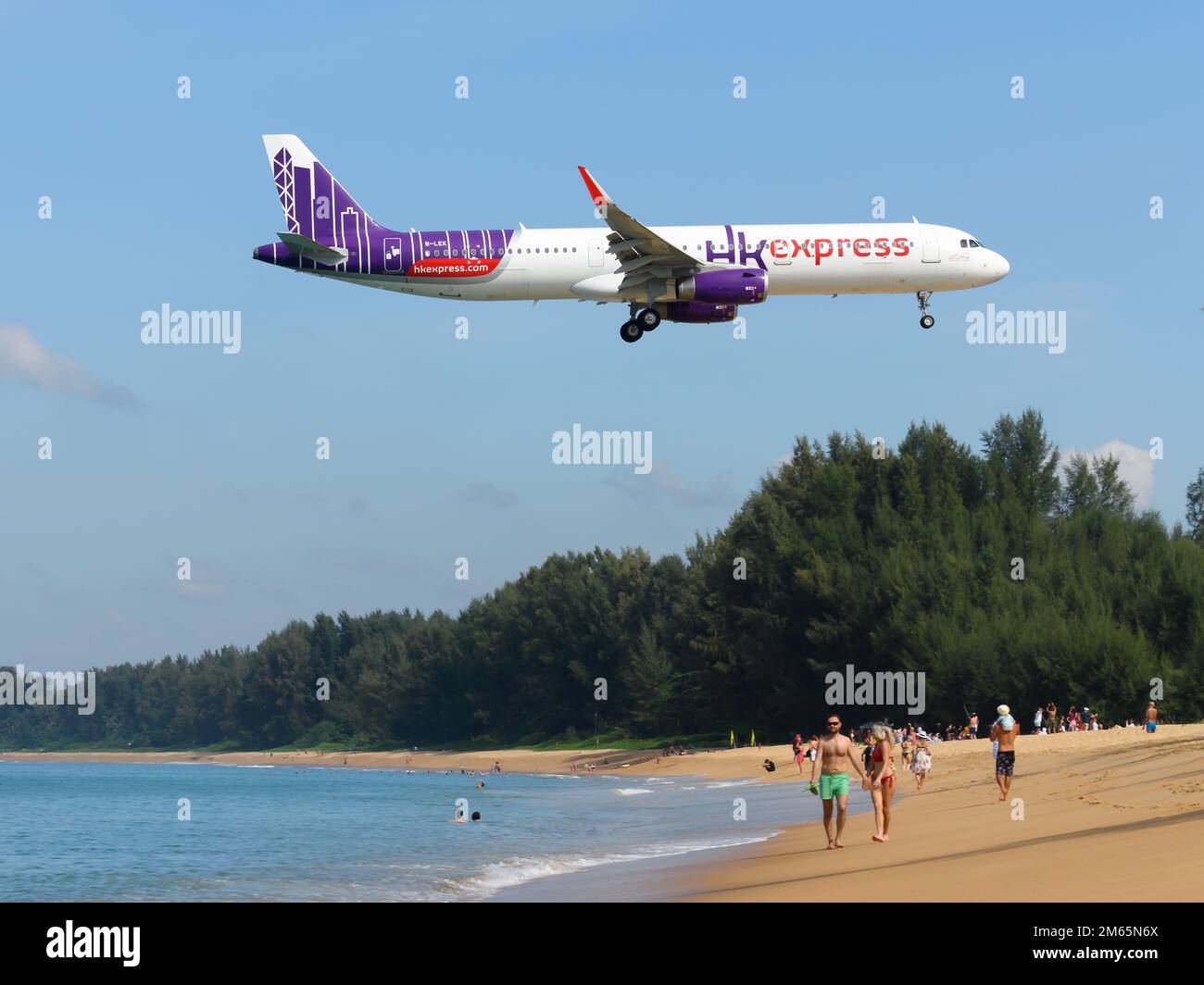 HK Express Airbus A321 airplane over Mai Khao Beach. Aircraft A321ceo ...