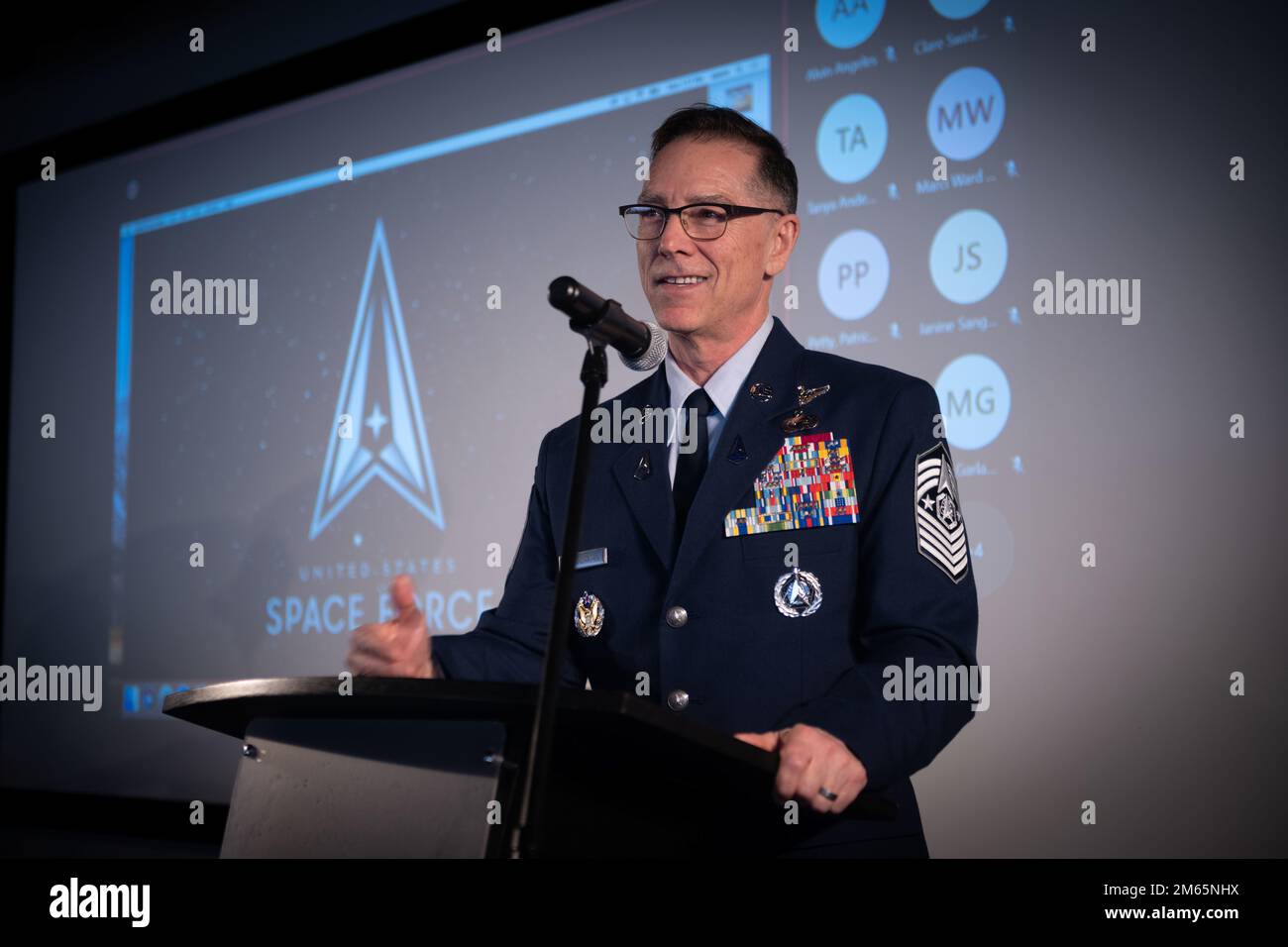 Chief Master Sergeant of the Space Force Roger A. Towberman gives a ...
