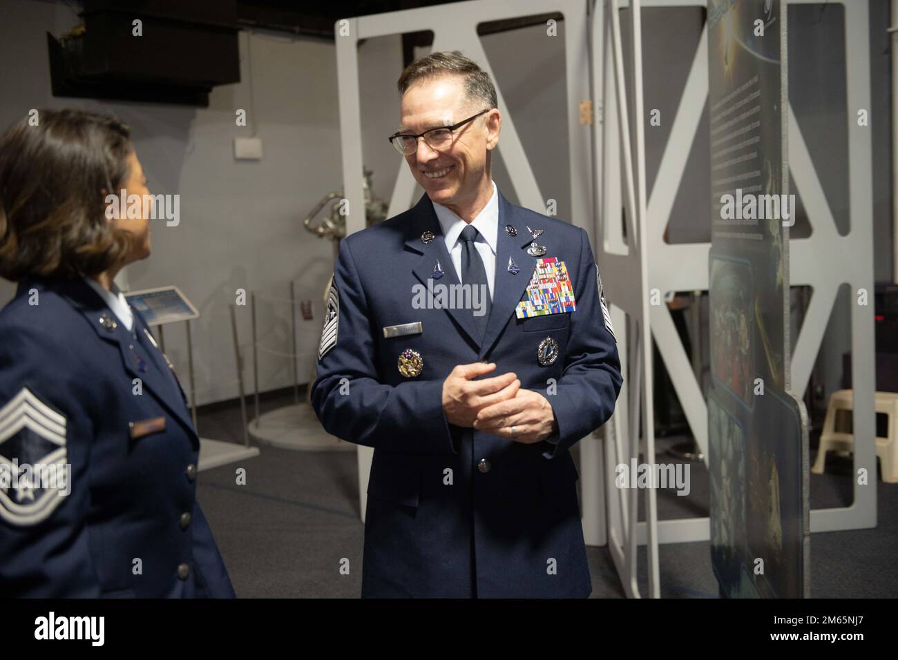 Chief Master Sergeant of the Space Force Roger A. Towberman engages ...