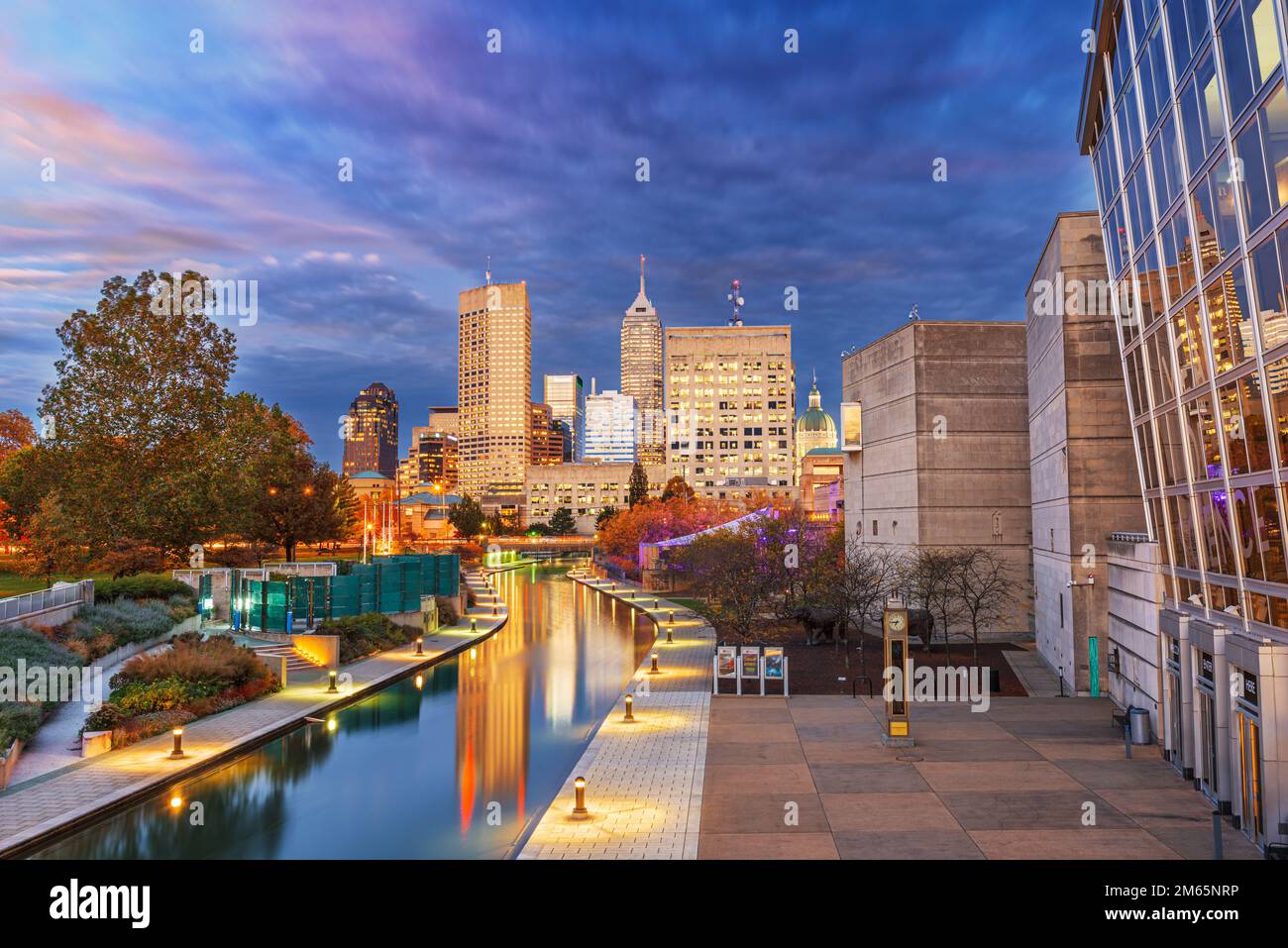 Indianapolis, Indiana, USA downtown cityscape over the river walk at ...