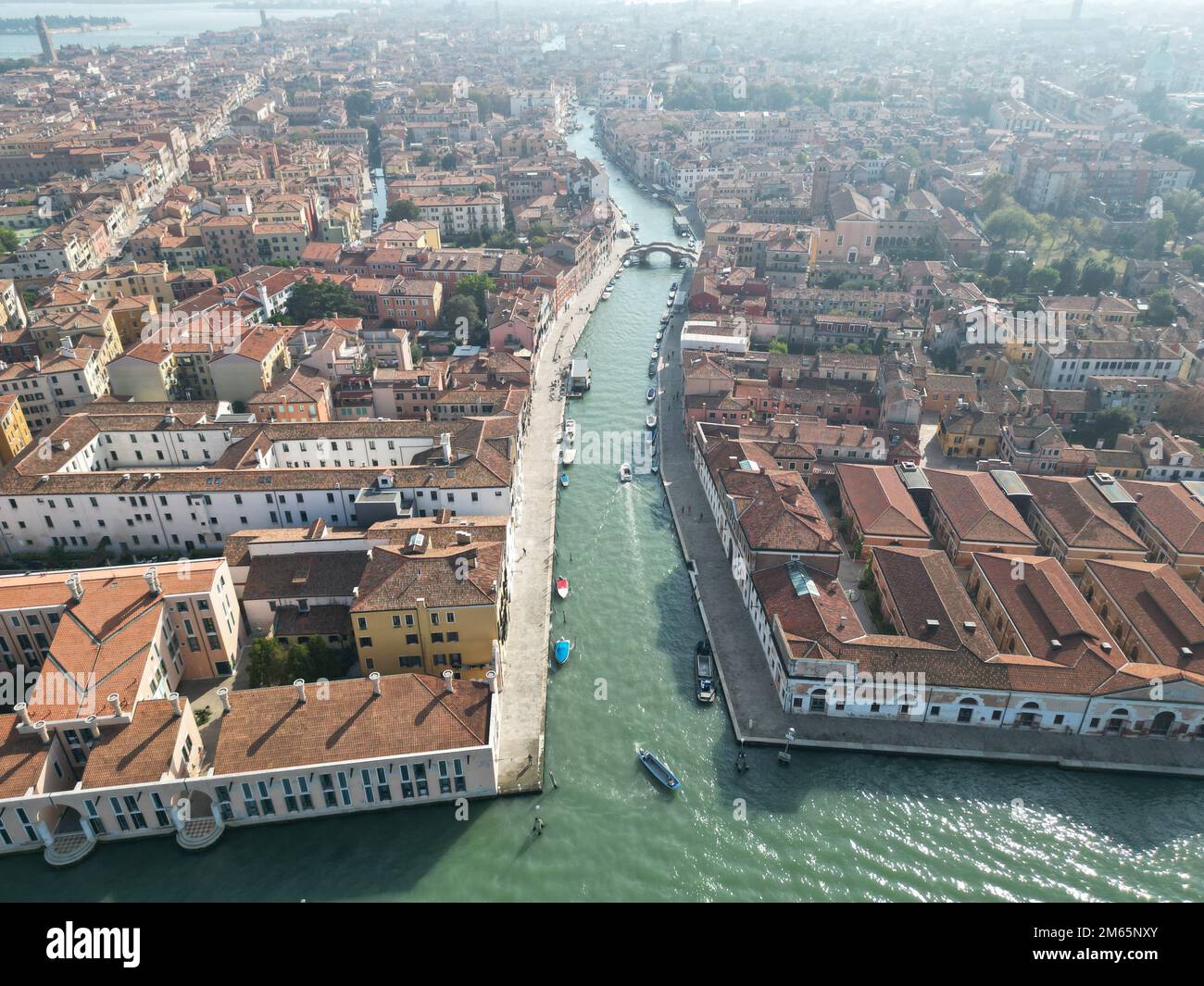 A bird's eye view of the buildings in Italy, Venice on a sunny day ...