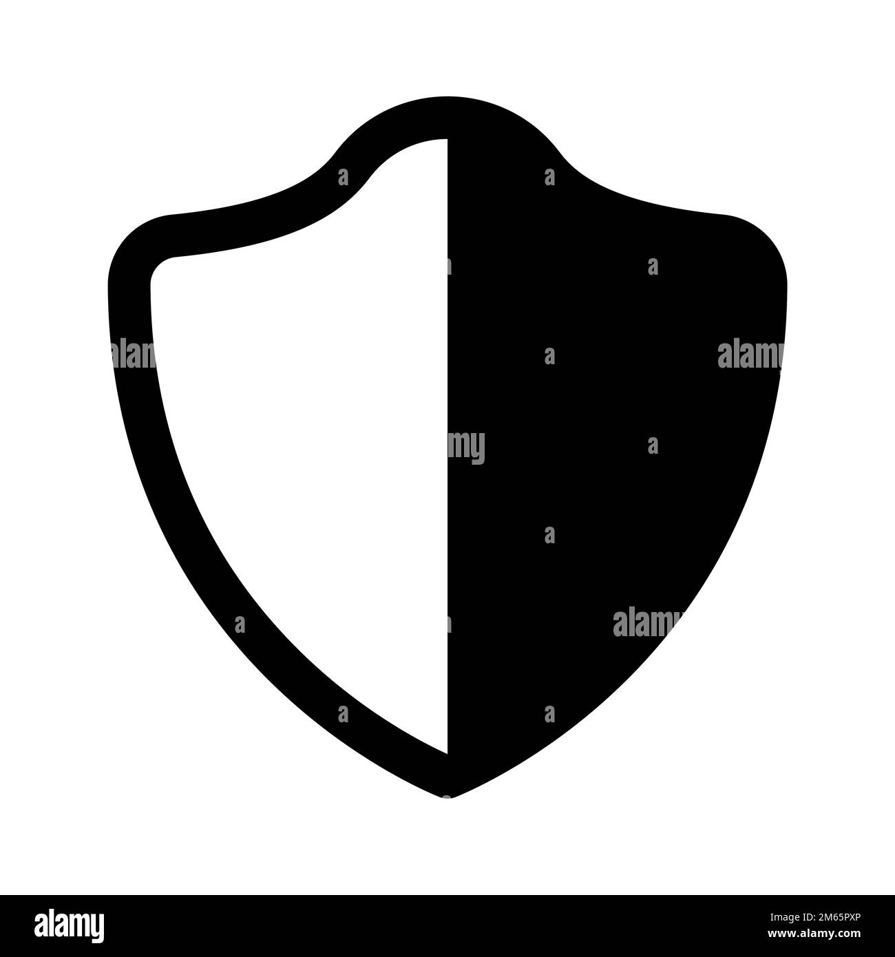 Shield half icon line isolated on white background. Black flat thin ...