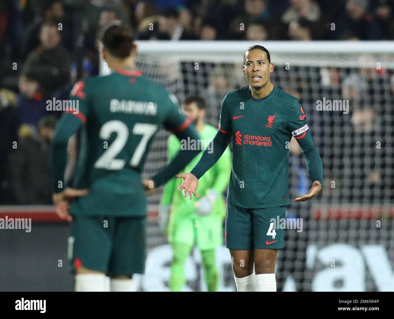 London, UK. 2nd Jan, 2023. Virgil van Dijk of Liverpool asks questions ...