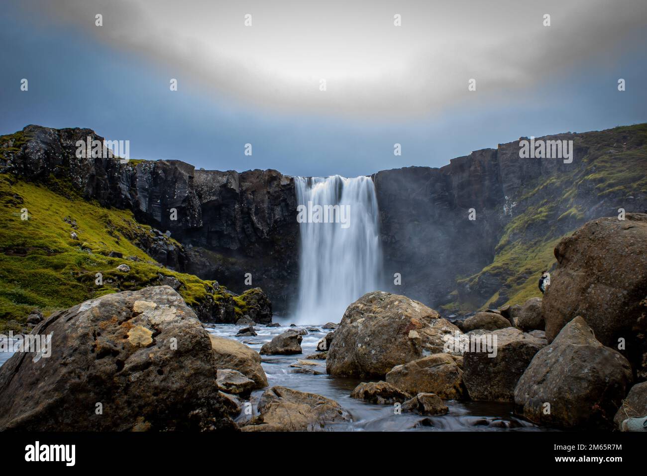 A scenic landscape with the Gufu waterfall during daytime in Iceland ...