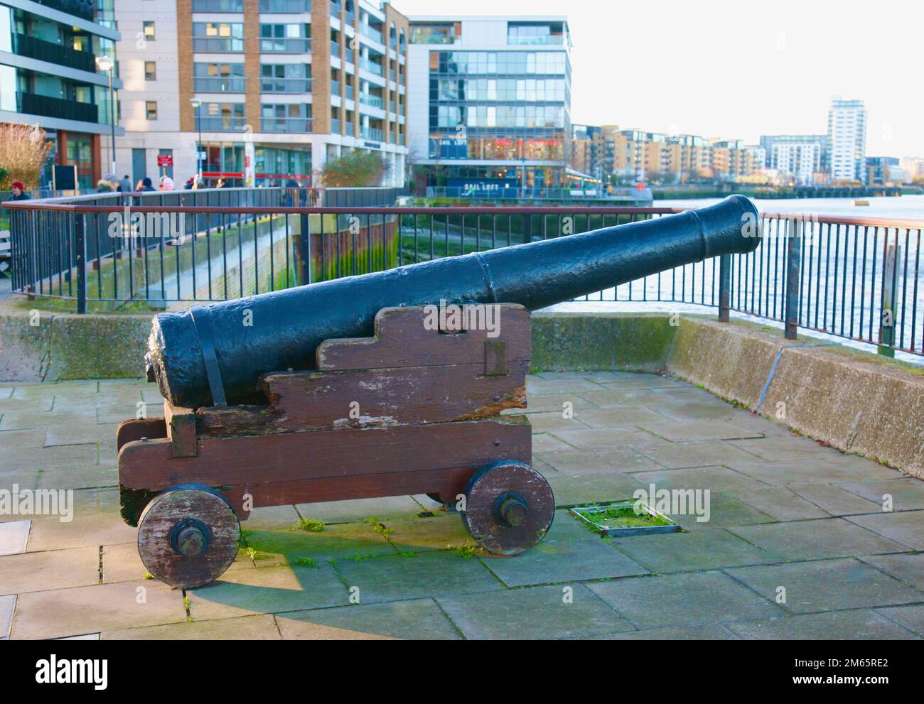 An old cannon on the waterfront, Greenwich, London, United Kingdom ...