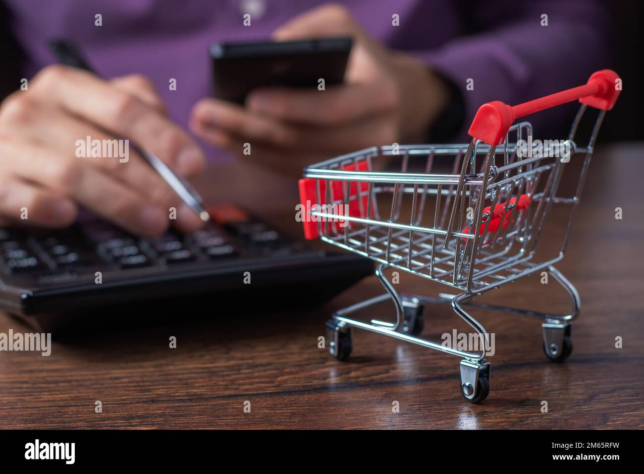 Online shopping concept. Small supermarket grocery push cart for ...