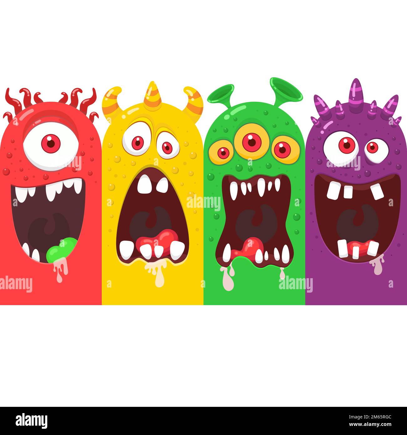 Set of cartoon monster faces. Vector illustration Stock Vector Image ...