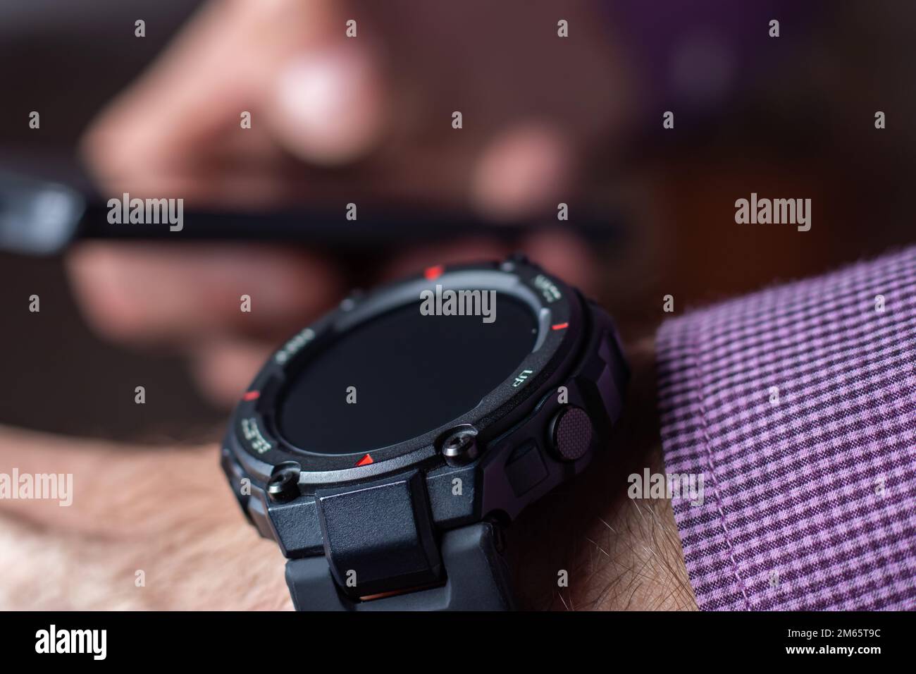 Man hand use smartwatch. Modern gadget that lets you always stay ...