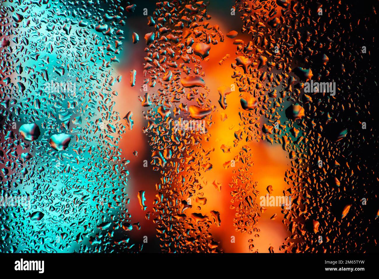 Condensation on the clear glass window. Water drops. Rain. Abstract ...