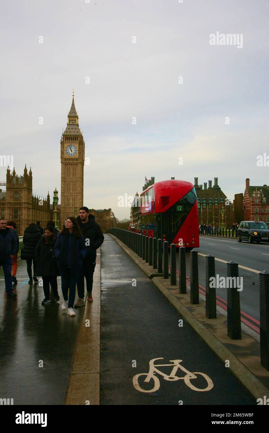 An empty cycle lane on Westminster Bridge, City of Westminster, London ...