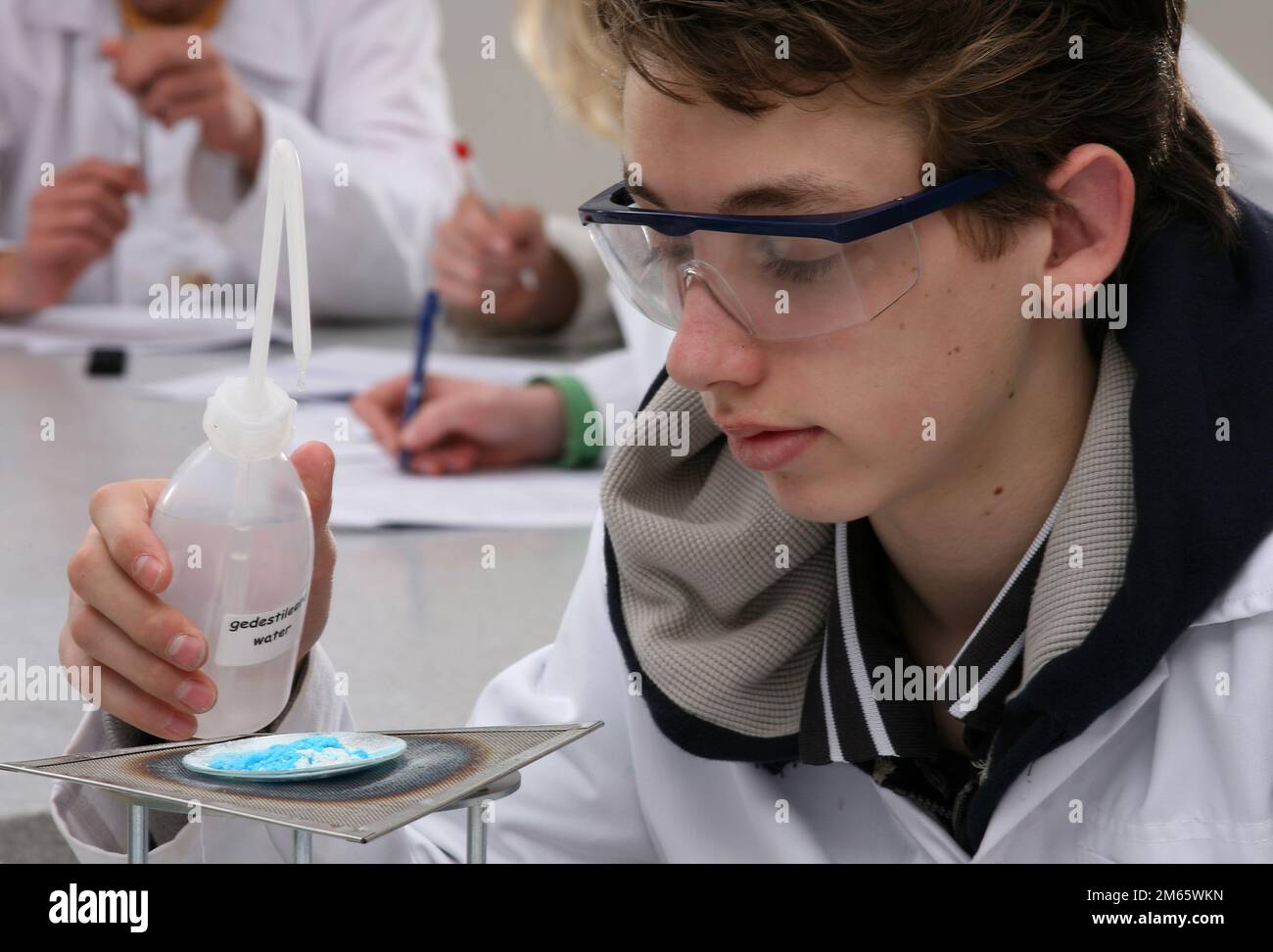 white copper sulfate is a reactant to water and changes color to blue ...