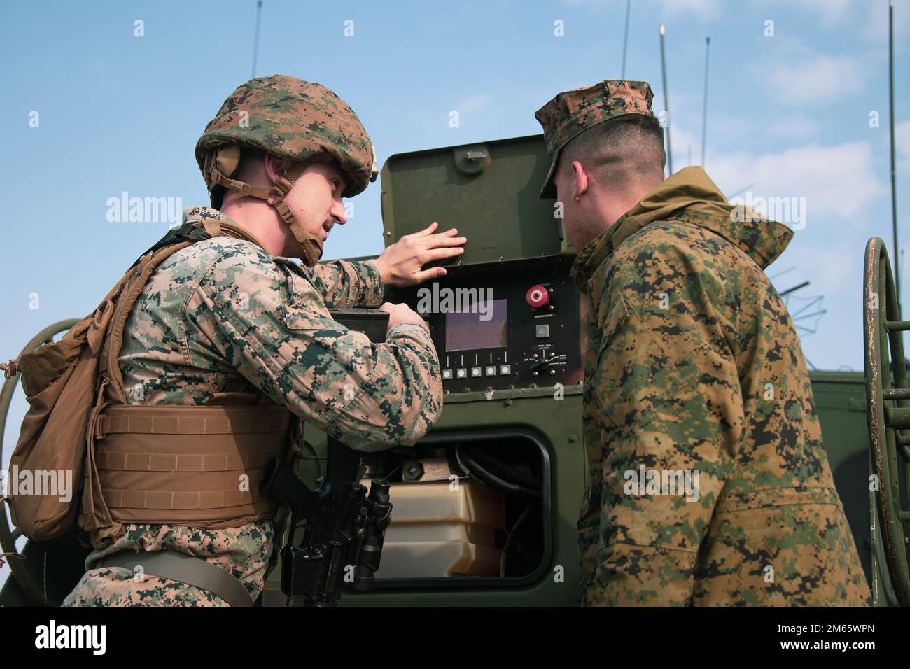 U.S. Marines with Marine Air Support Squadron (MASS) 2, set up ...