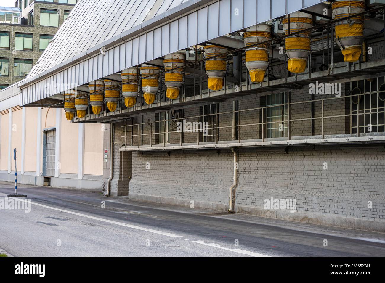 Malmö, Sweden - July 09 2022: Loading chutes at a large grain silo ...