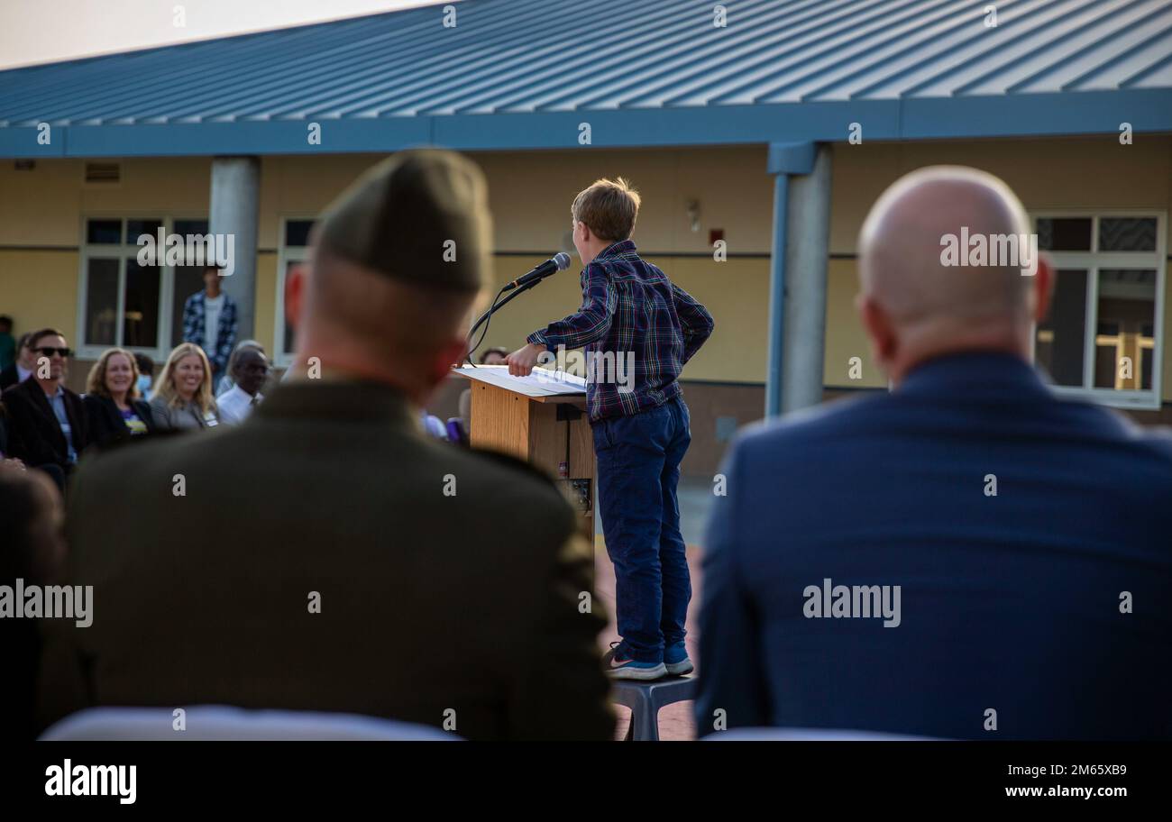 A student with Bonsall West Elementary School gives the opening remarks ...