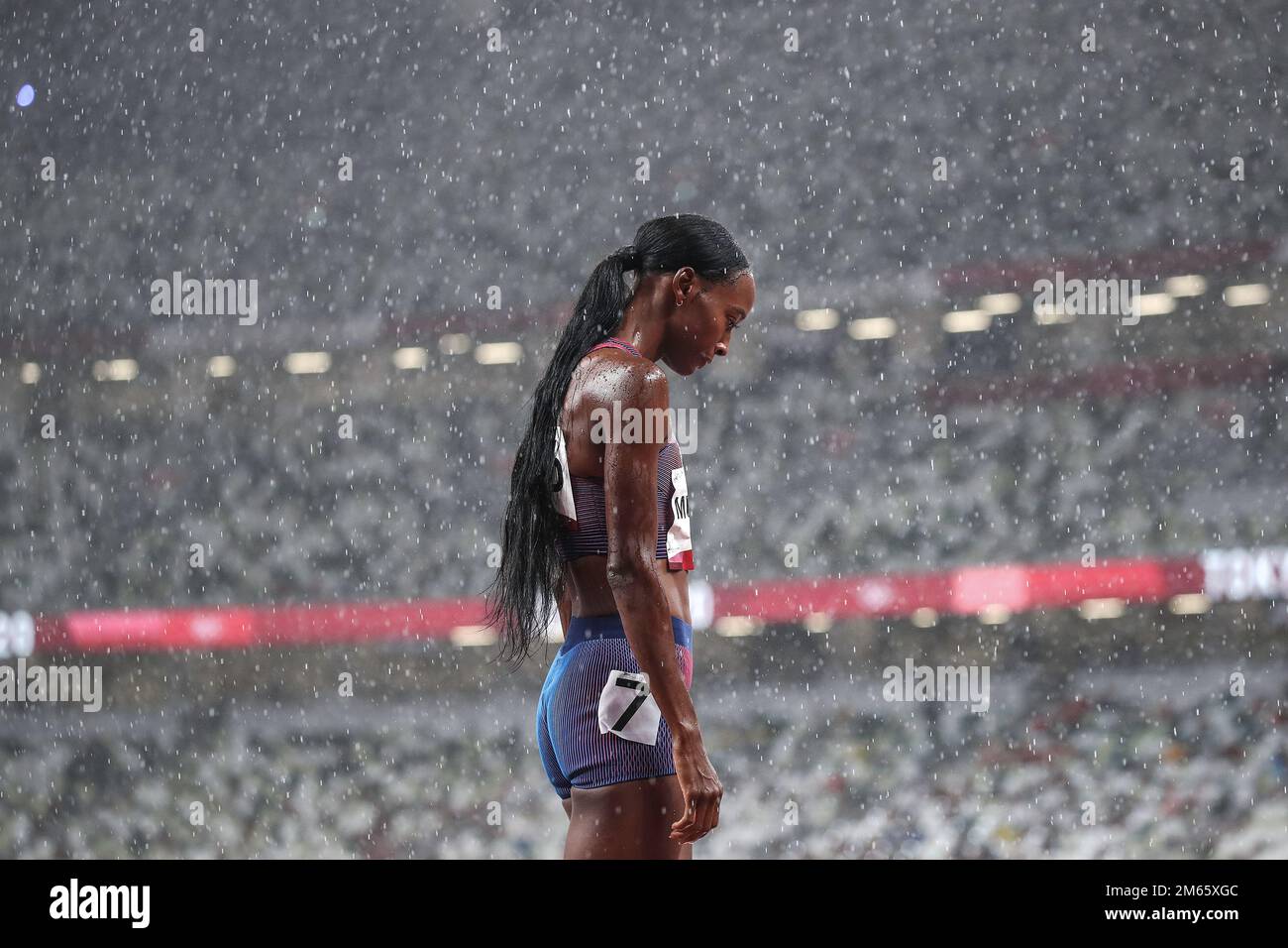 Dalilah Muhammad (USA) competing in the Women's 400 metres Hurdles ...