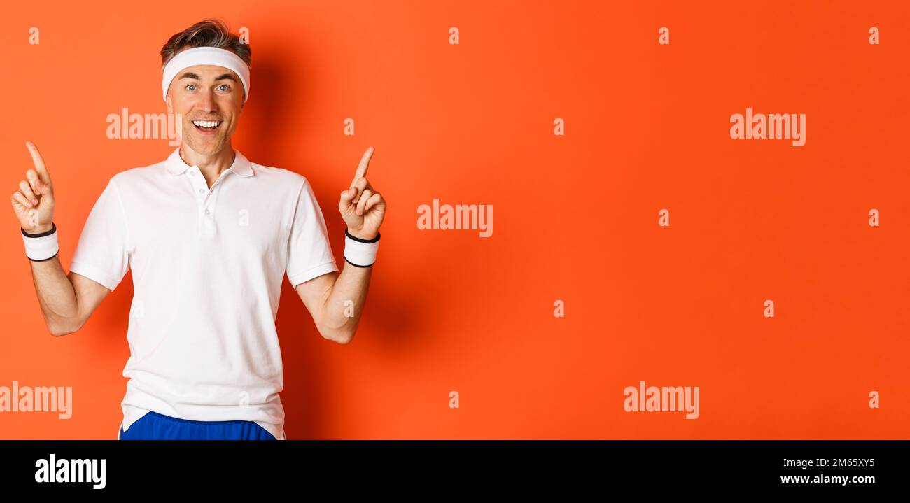 Portrait of healthy, handsome middle-aged male athlete, doing sports ...