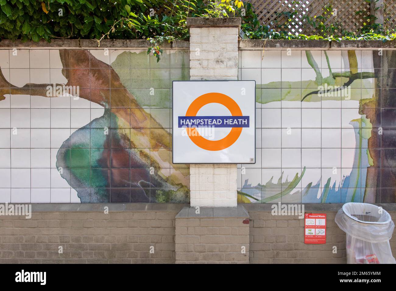 An underground sign of the Hampstead Heath train station in London ...
