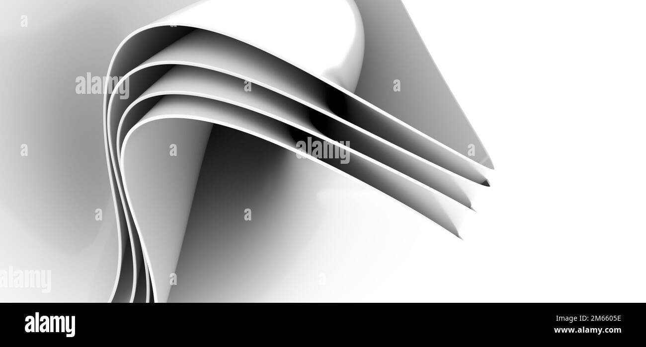 An Abstract 3d Rendered White Background With Thin Reflective Wavy Shapes And Copy Space Stock