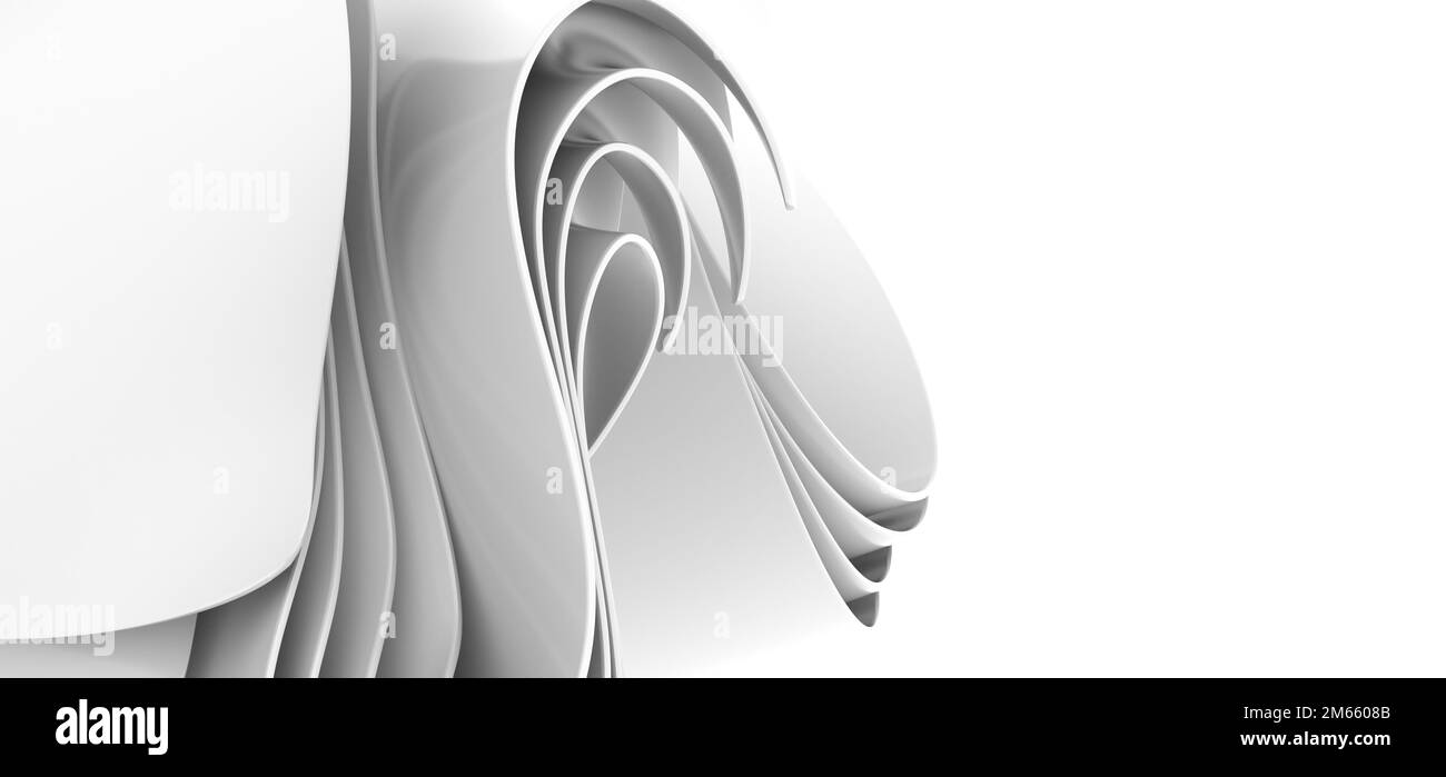 An Abstract 3d Rendered White Background With Thin Reflective Wavy Shapes And Copy Space Stock