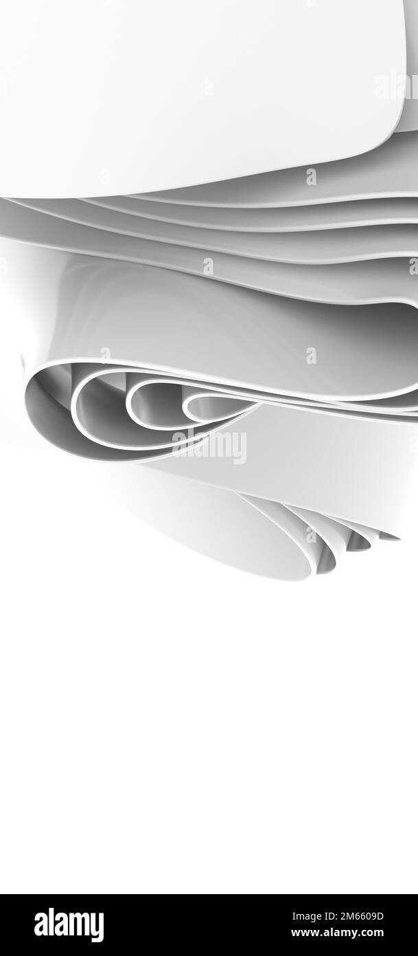 An Abstract 3d Rendered White Background With Thin Reflective Wavy Shapes And Copy Space Stock