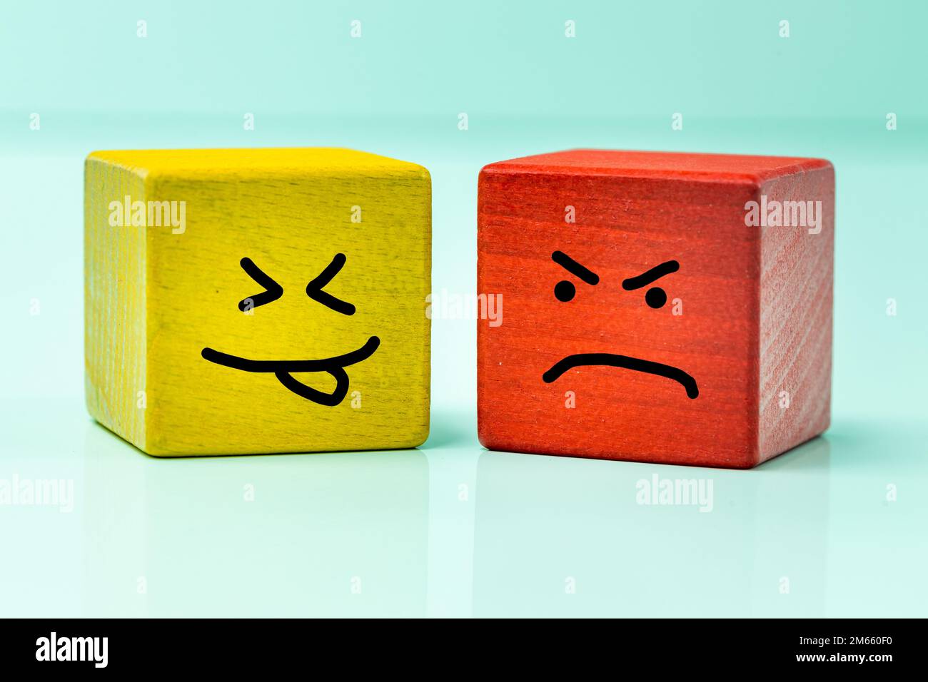 Emotions, Yellow, smiling and red, upset wooden block, hand painted ...