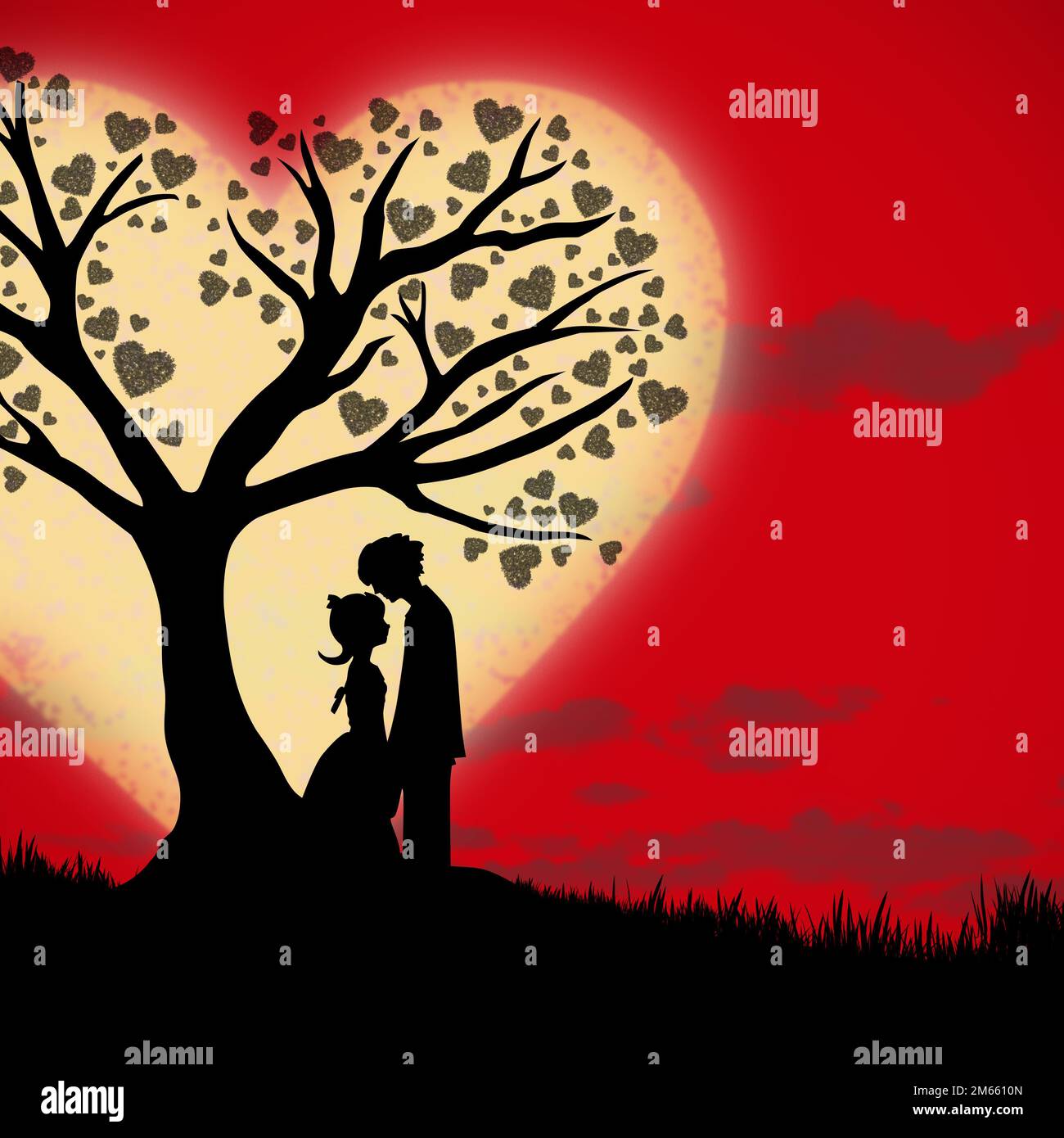Illustration of Valentine's Day celebration greeting card with young ...