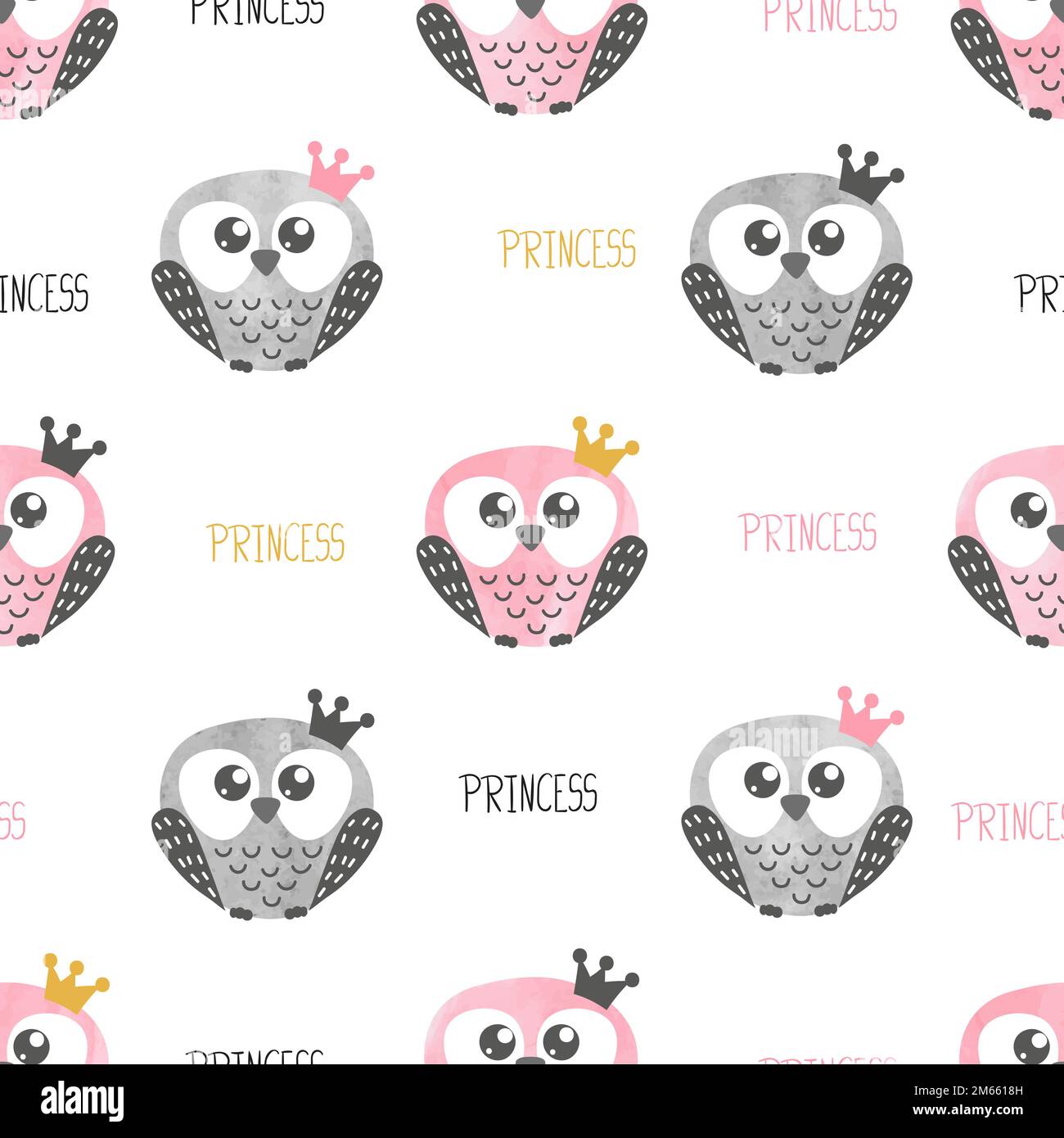 Seamless cute owl princess pattern. Baby print Stock Vector Image & Art ...