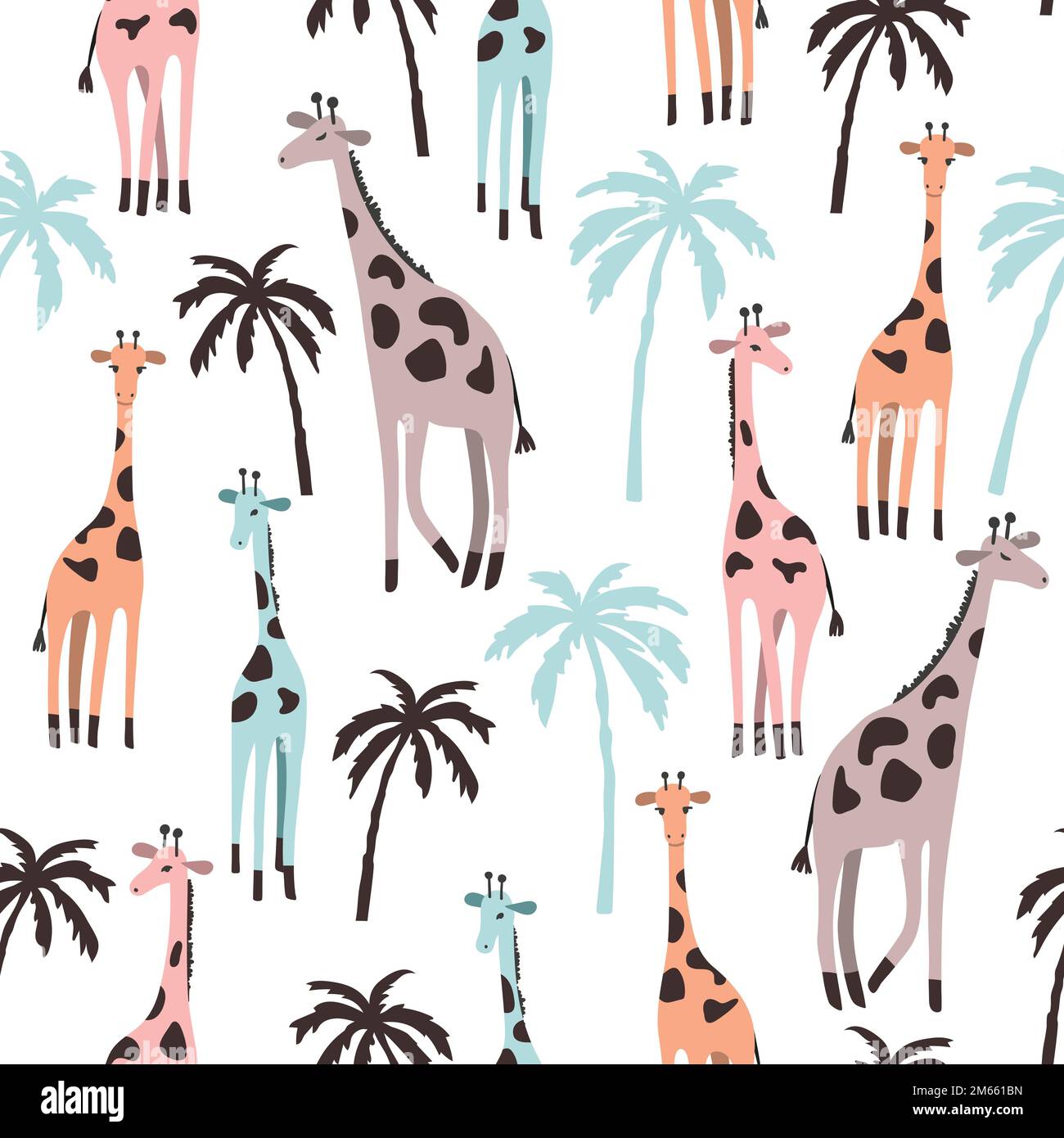 Seamless pattern with cute giraffes and palm trees for kids Stock ...