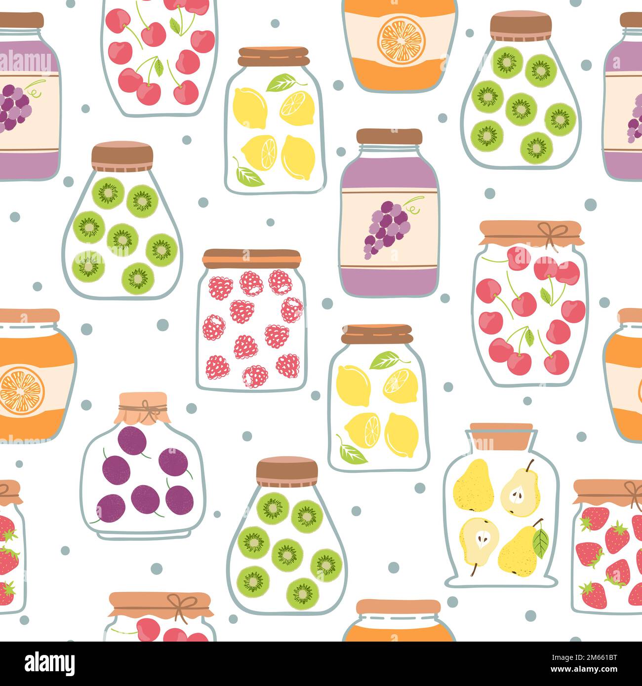Seamless jam pattern with glass jars. Vector background with preserved ...