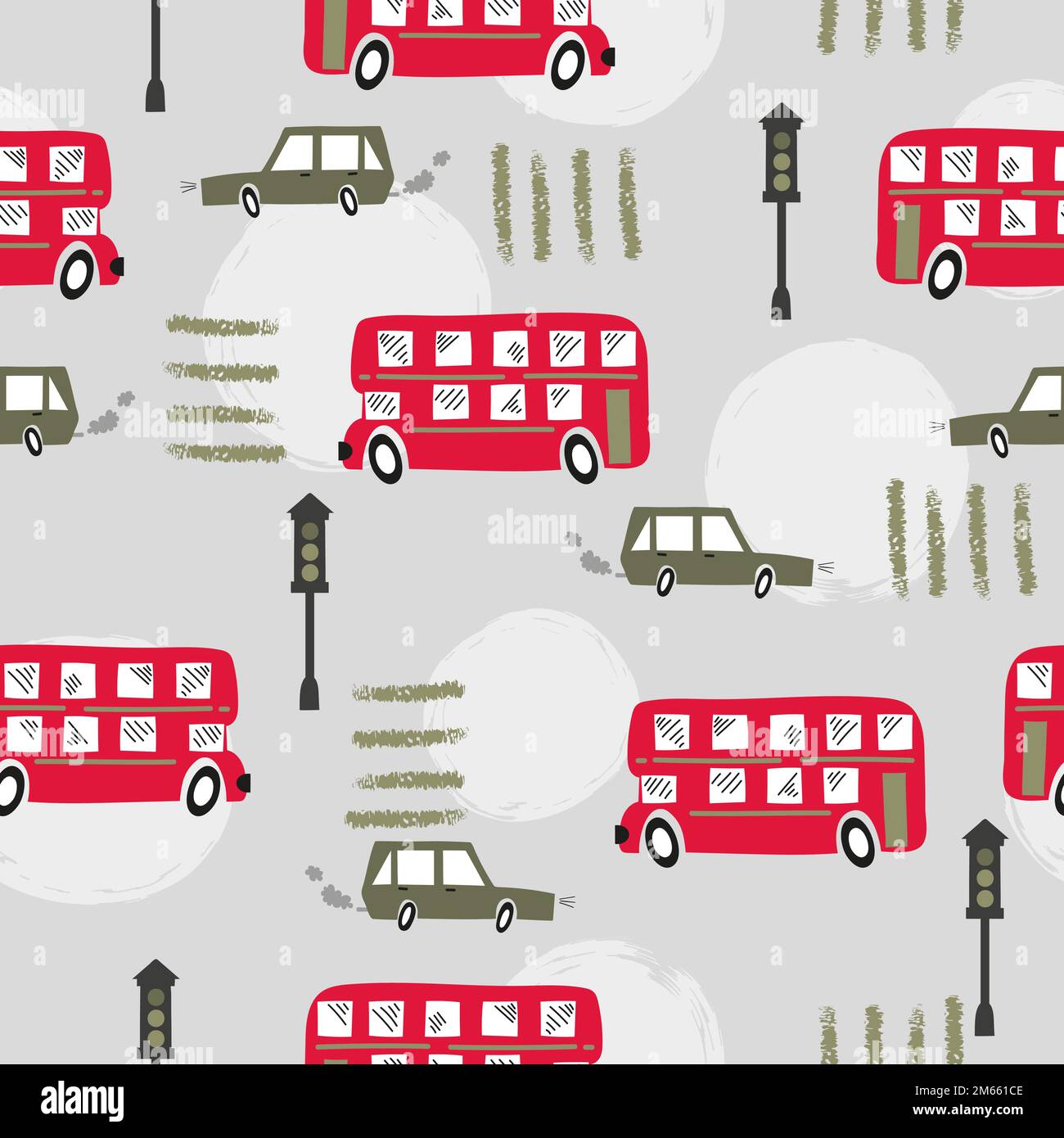 Seamless road pattern with cartoon red London bus and car. Baby print ...