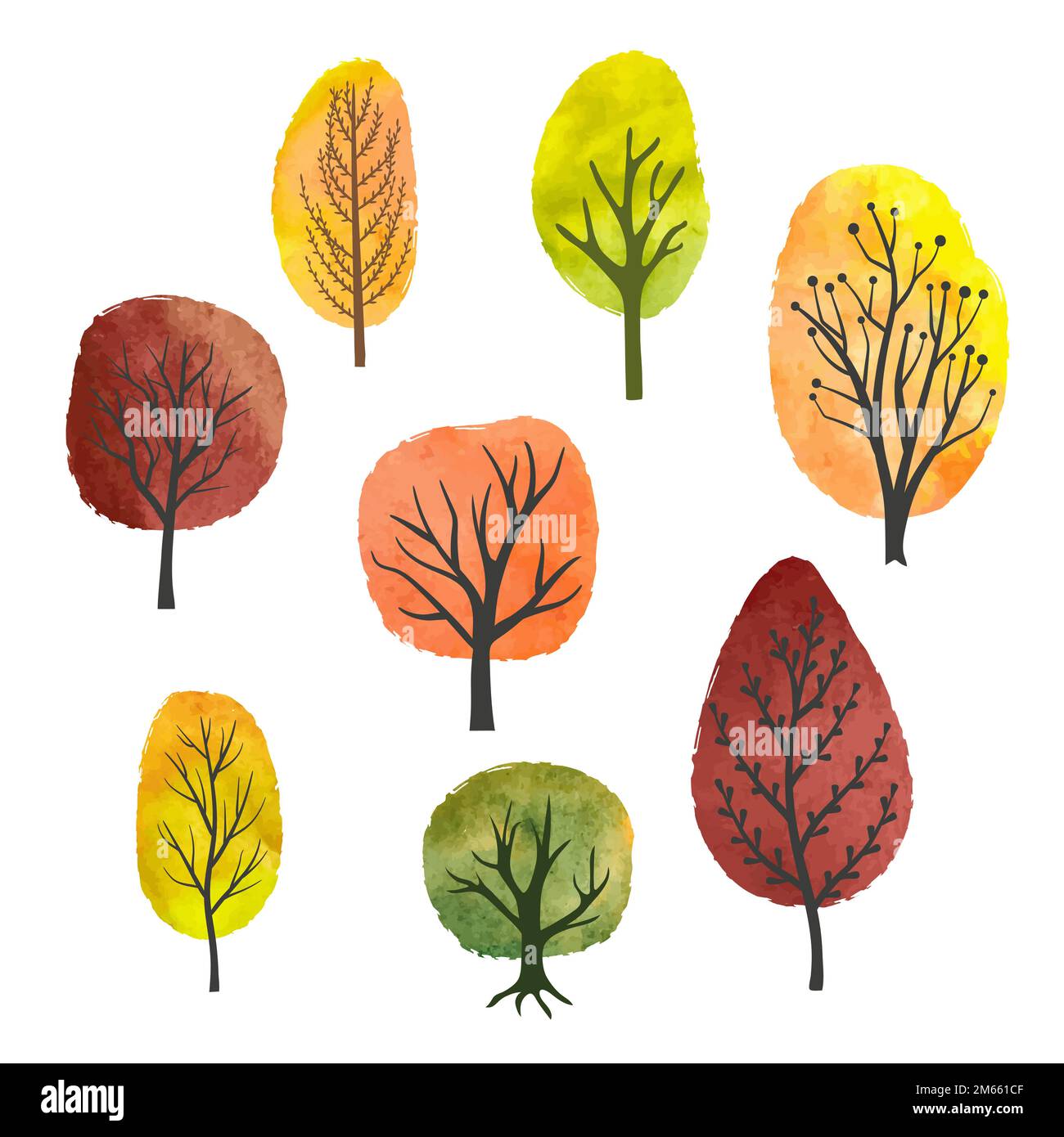 Set of abstract watercolor autumn trees. Vector illustration Stock ...
