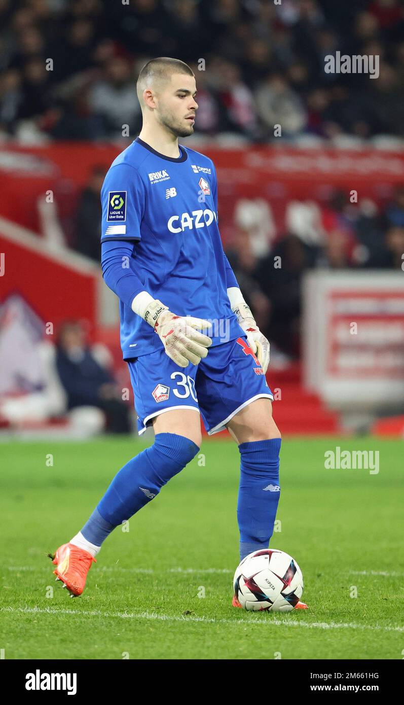 Lille goalkeeper Lucas Chevalier during the French championship Ligue 1 football match between ...