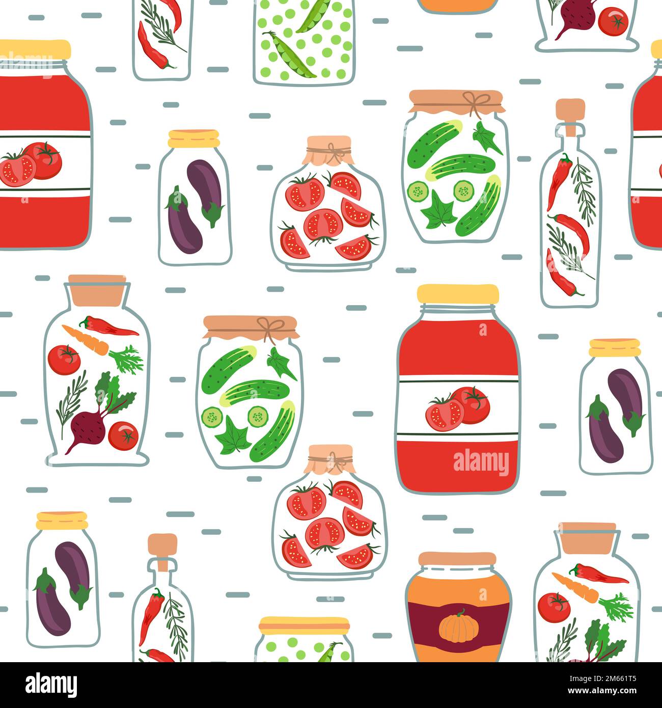 Seamless pattern with pickled vegetables. Preserved vegetables vector ...