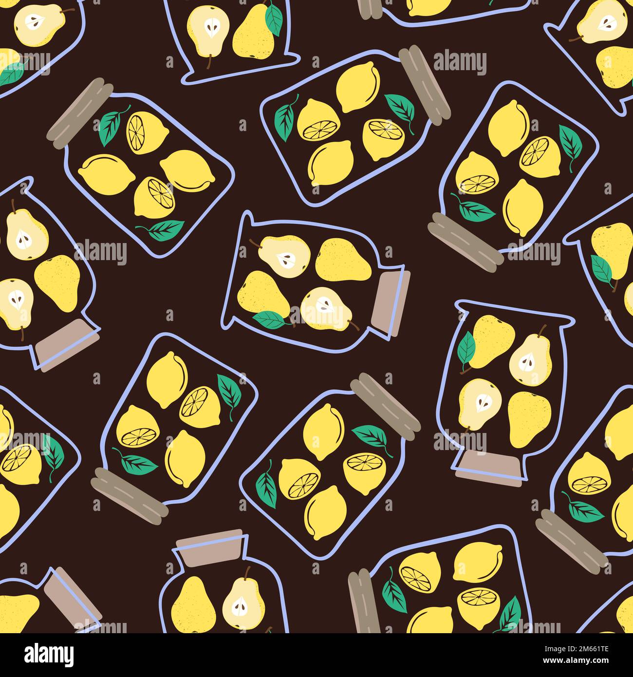 Seamless pattern with preserved fruits. Vector jam jars background ...