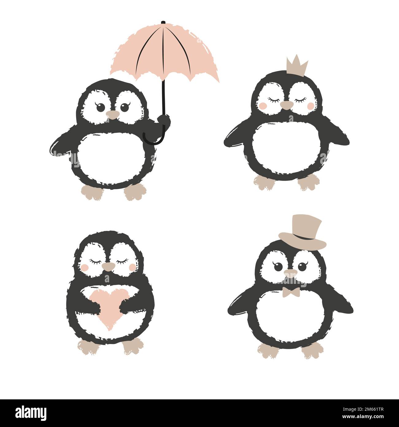 Set of cute cartoon penguins isolated on white. Vector illustration for ... Set of cute cartoon penguins isolated on white. Vector illustration for ...