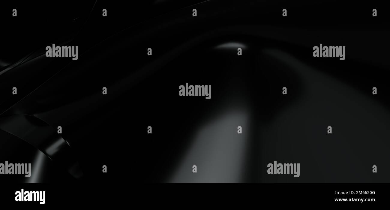 An abstract 3D rendering of a high-tech reflective black surface ...